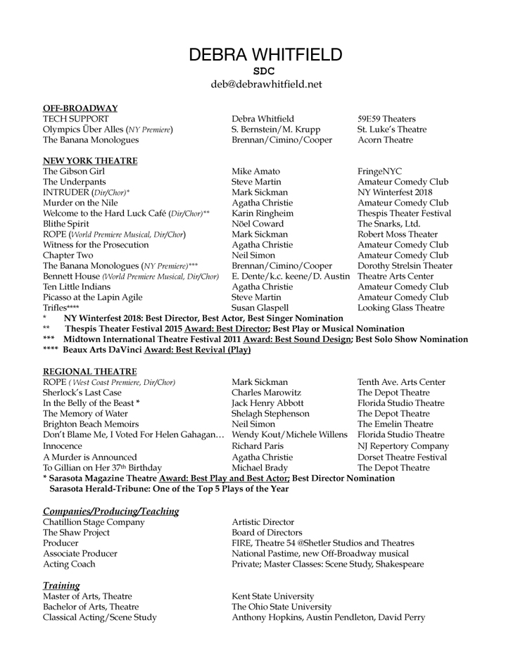 The Official Website for Director and Actor, Debra Whitfield - NYC ...